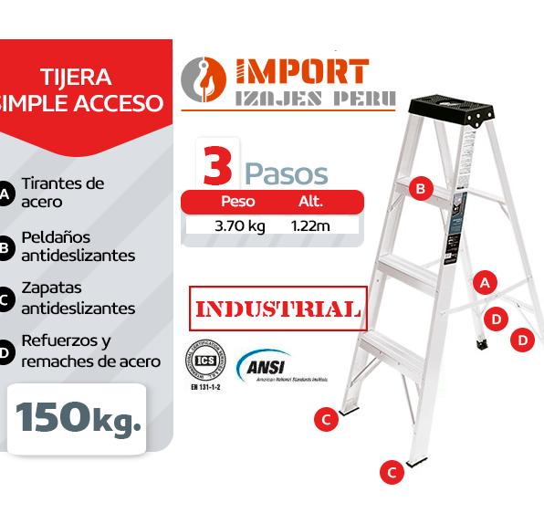 Escalera Simple Acceso Aluminio 4 Pasos – IMPORT IZAJE PERU